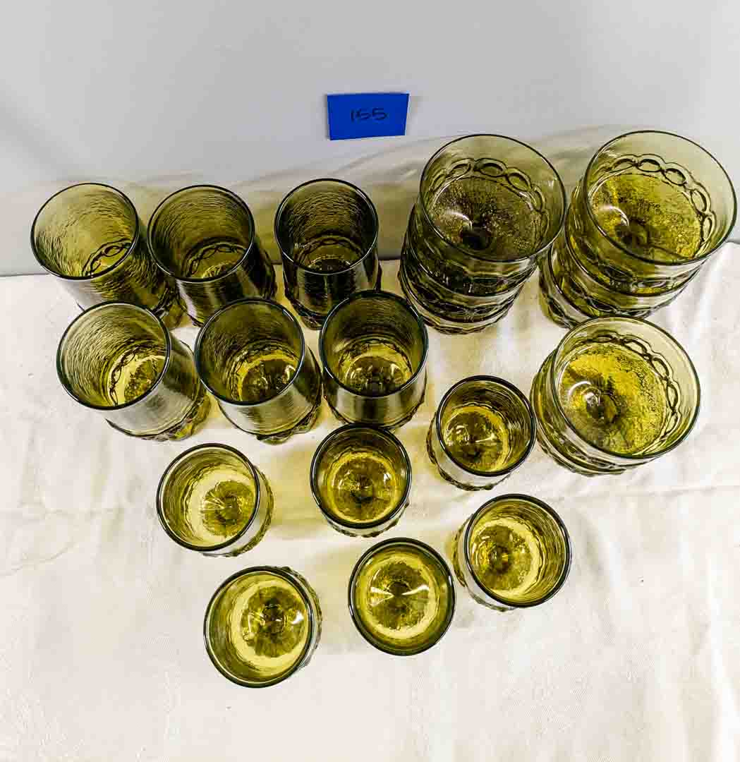 155. Green Glassware – (6) Lg. Glasses, (6) Sm. Glasses + (8) Sherbets ...